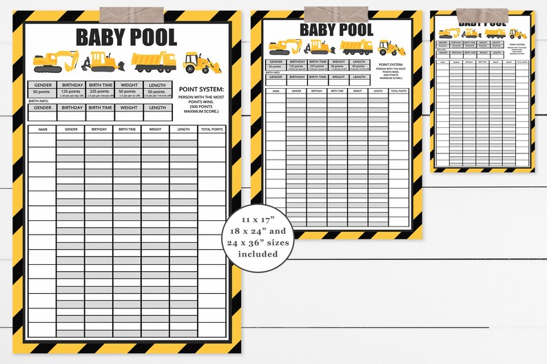 Printable Baby Shower Baby Pool Game Construction Theme Birth ...