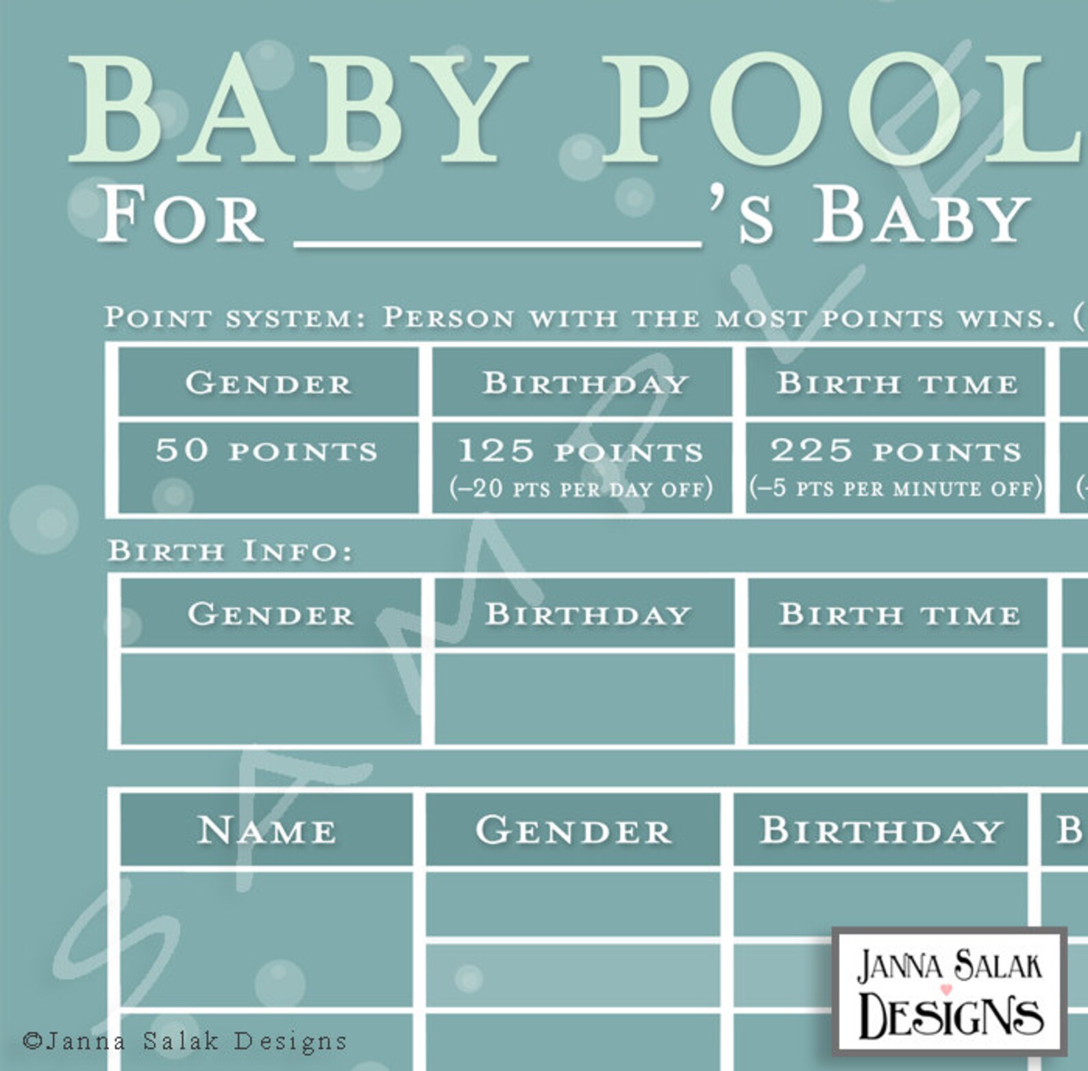 Printable Ocean Theme Baby Shower Baby Pool Game Predictions - Etsy