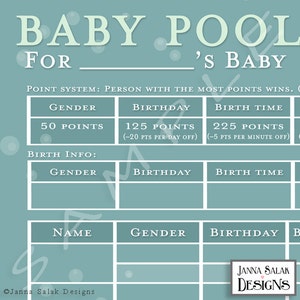 Printable Ocean Theme Baby Shower Baby Pool Game Predictions Sea Turtle ...