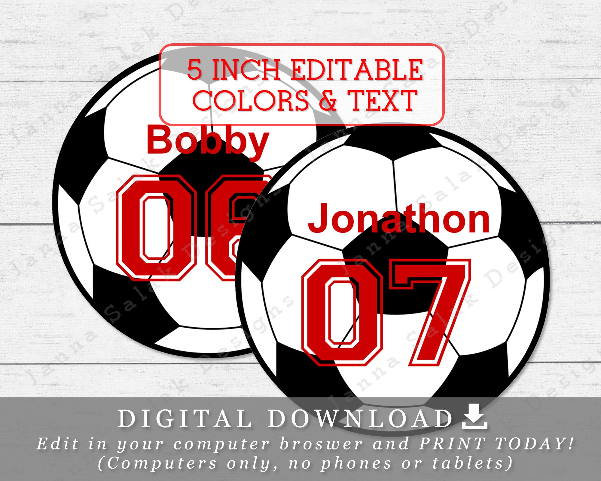 5 Soccer Balls With Editable Names and Numbers DIY - Etsy