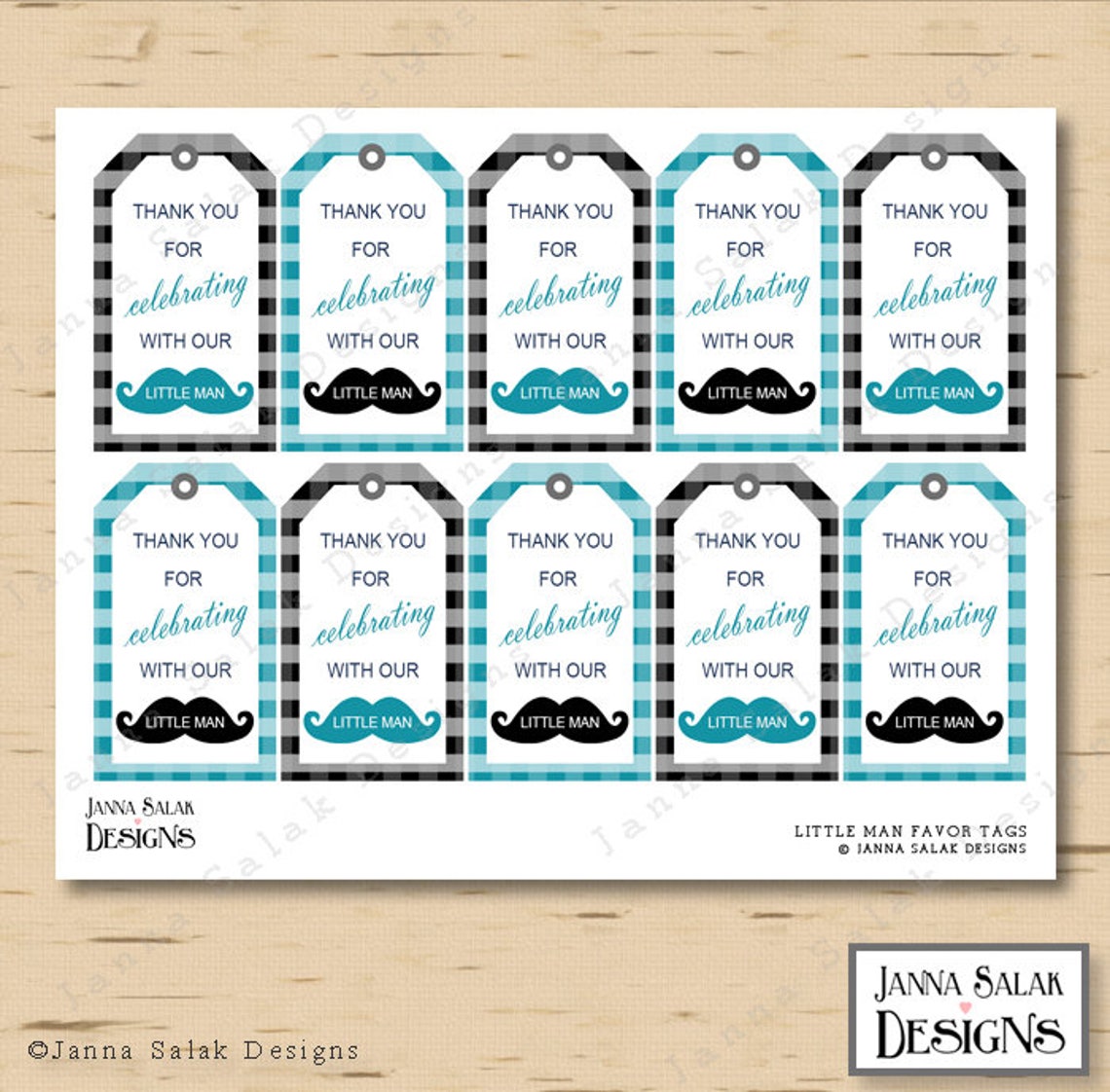 Printable Little Man Thank You Favor Tags Hanging Tags Teal - Etsy
