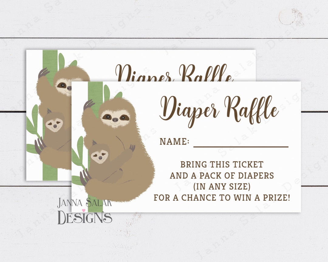 Sloth Diaper Raffle Ticket Template Green and White 2x3.5" DIY ...