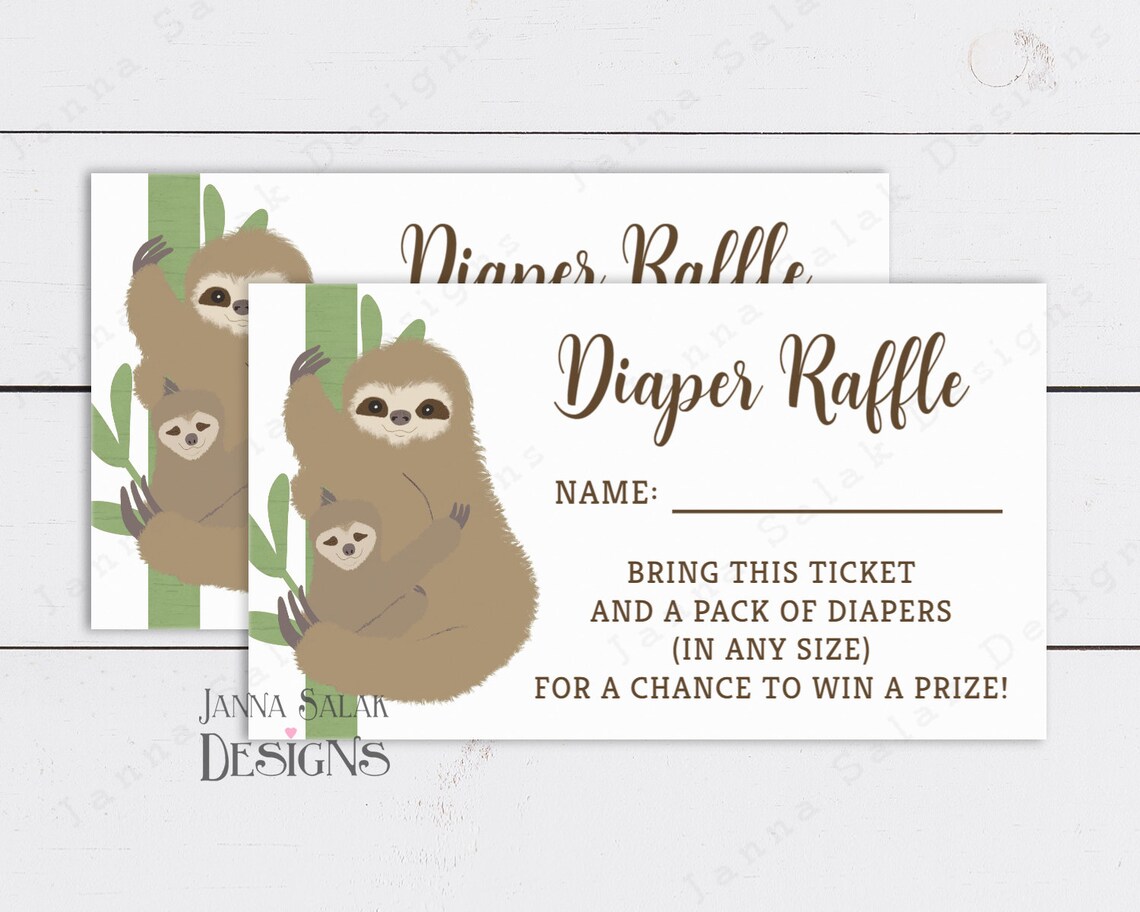 Sloth Diaper Raffle Ticket Template Green and White - Etsy