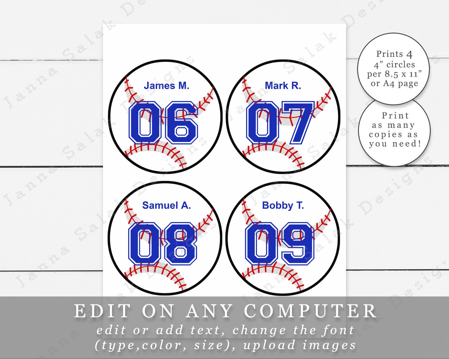 4" Baseball Tags With Editable Names and Numbers DIY Template - Etsy