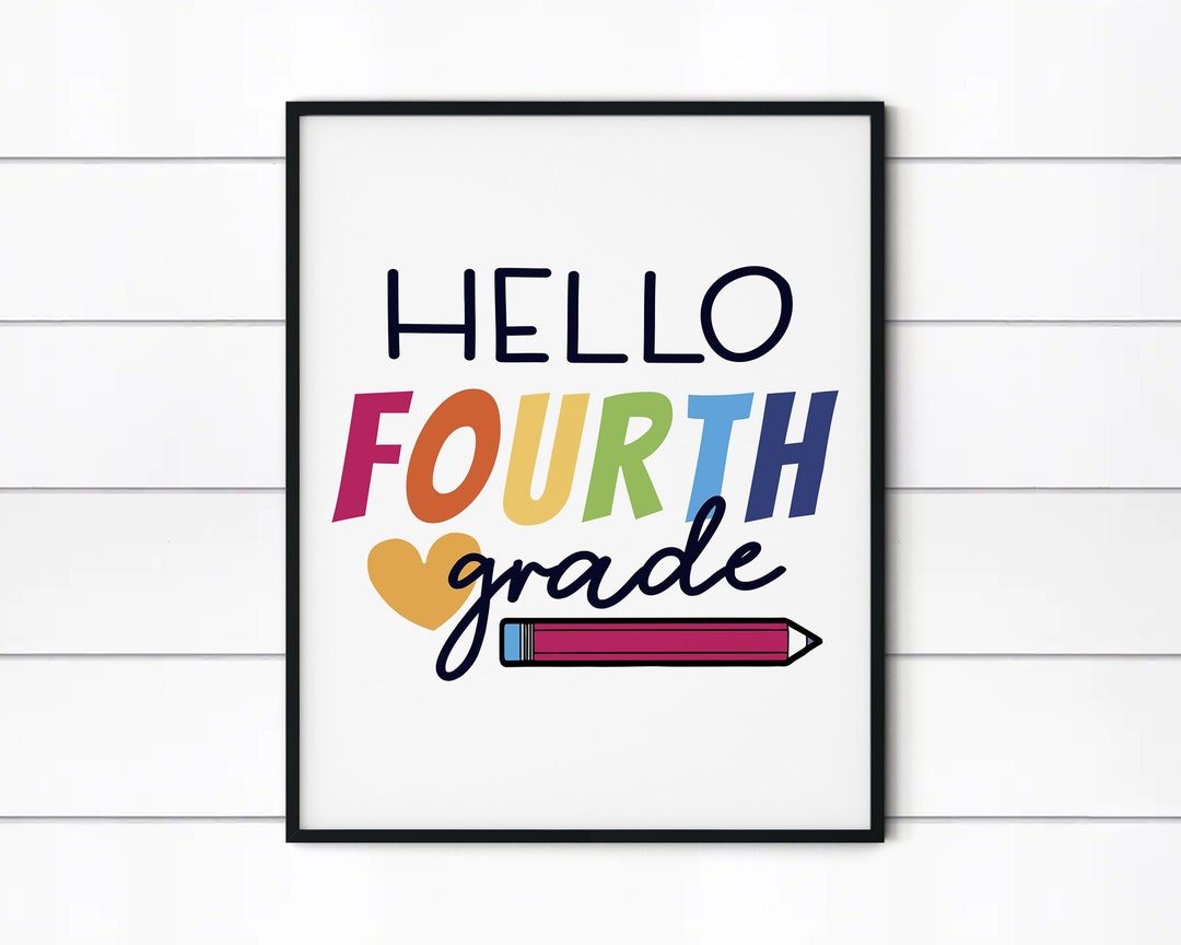 Hello Fourth Grade Print Printable Poster 4th Grade Educational Art ...
