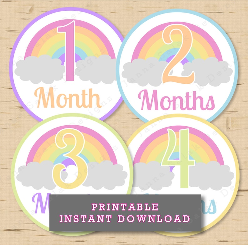 Pastel Rainbow Month Stickers INSTANT DOWNLOAD PRINTABLE Pdf Diy - Baby ...