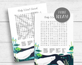 Whale Baby Shower Baby Shower Word Search Game Printable - Etsy
