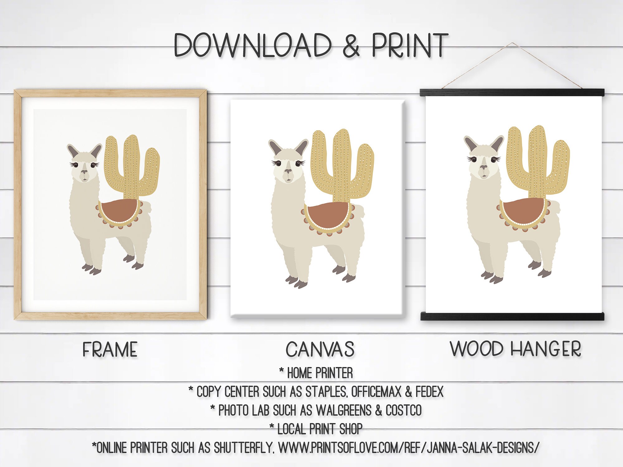 Alpaca and Cactus Neutral Nursery Print Printable Alpacas Digital ...
