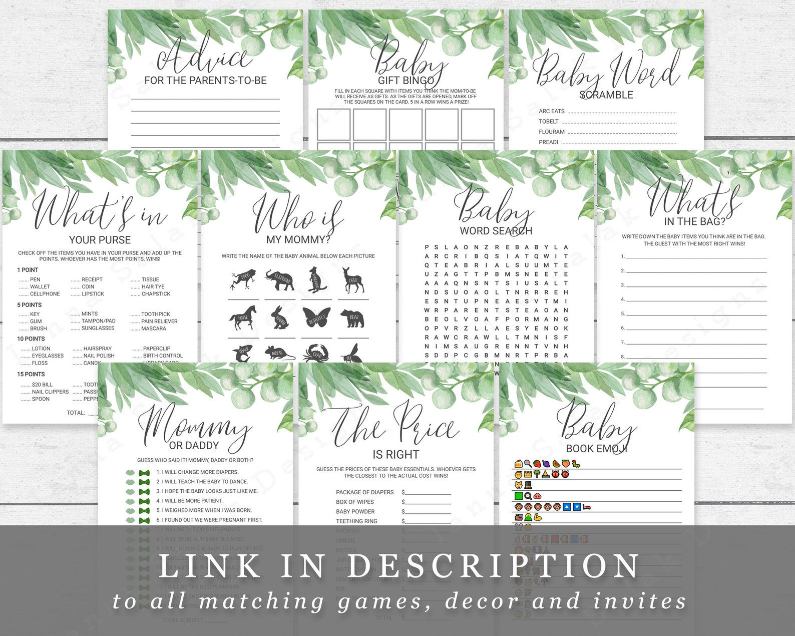 Printable Baby Shower Baby Pool Game Greenery Birth - Etsy