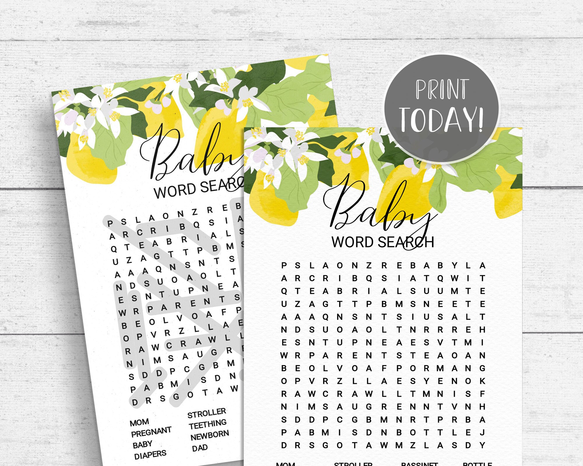Lemon Baby Shower Word Search Game Printable Lemons and - Etsy