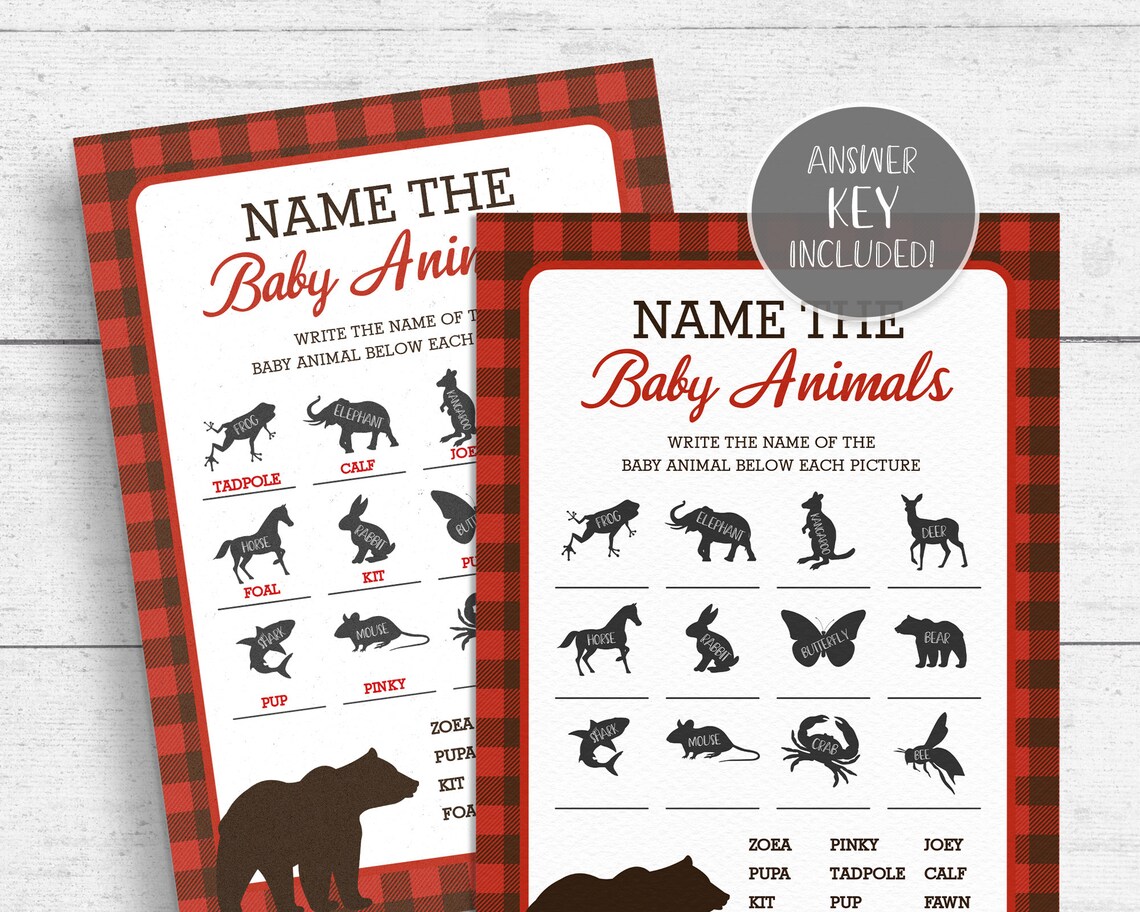 Lumberjack Name the Baby Animals Game Printable Baby Shower | Etsy