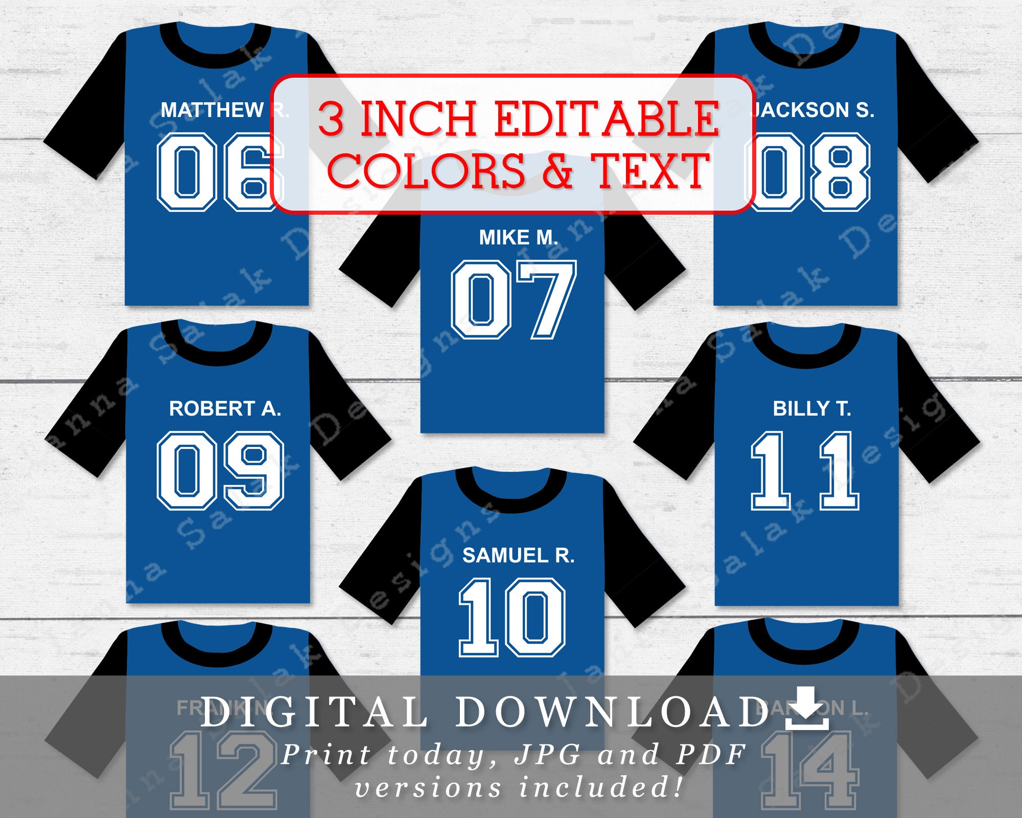 3" Soccer Jersey Tags With Editable Names Numbers and Colors DIY ...
