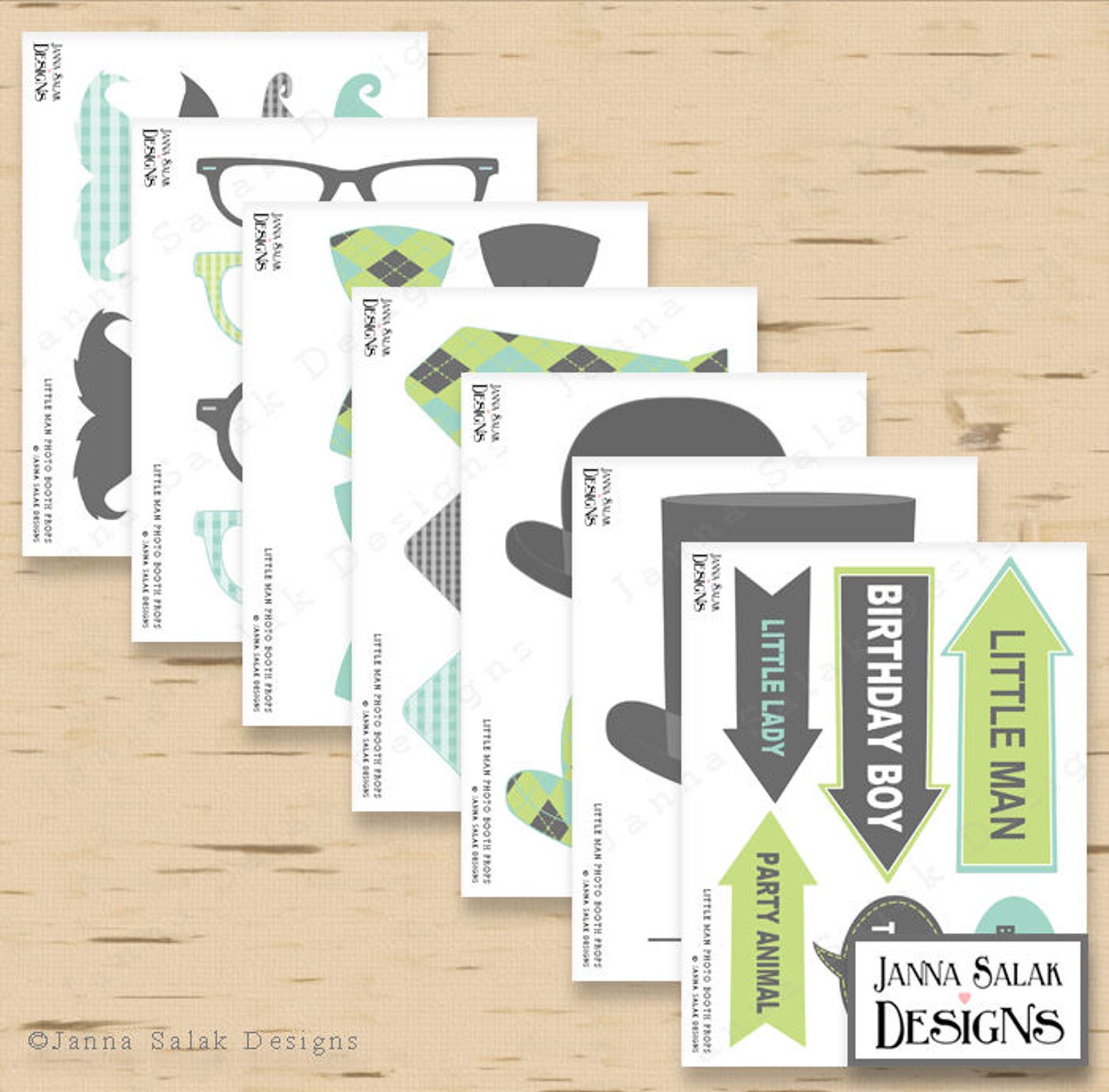 Printable Little Man Photo Booth Props Birthday Party Green | Etsy
