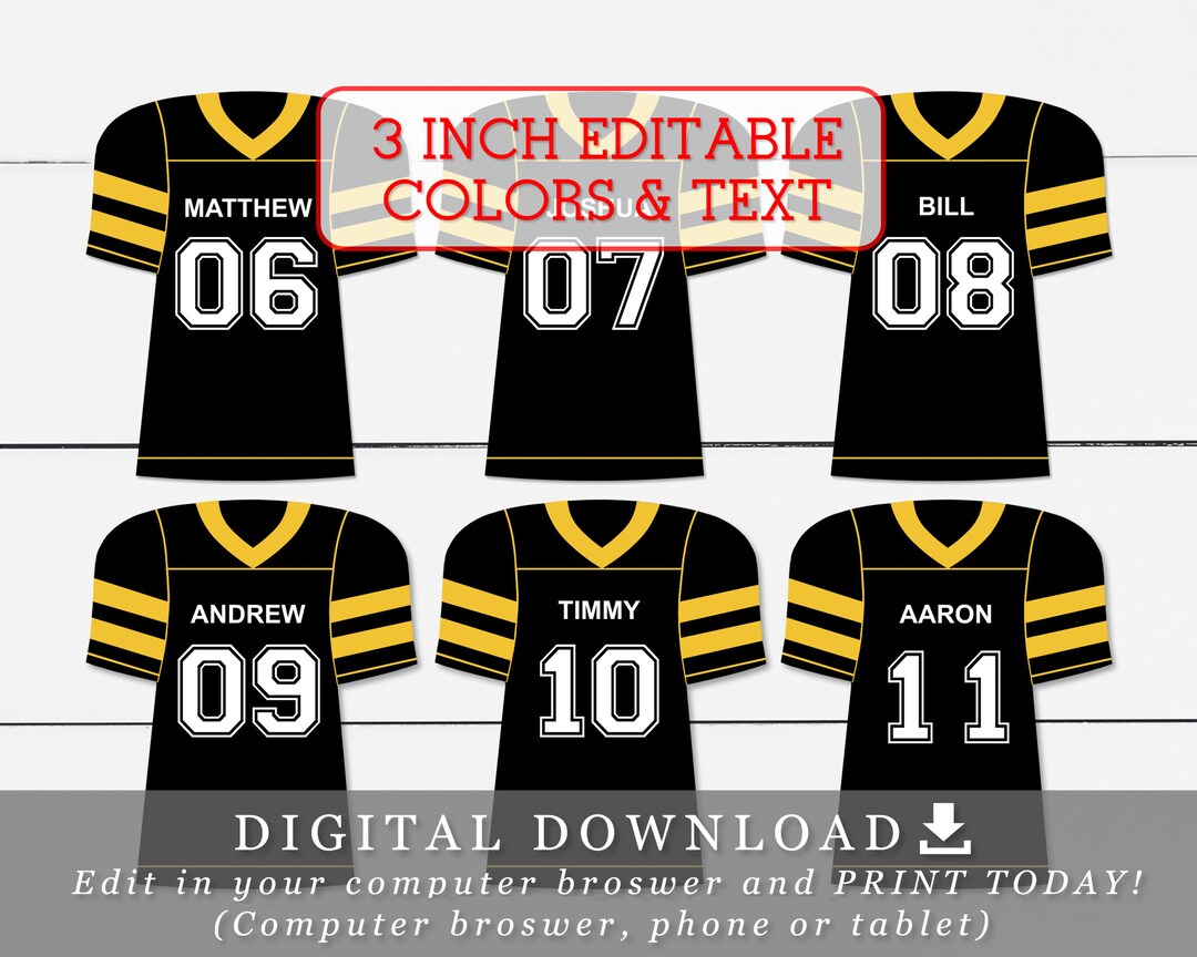 3" Football Jersey Tags With Editable Names Numbers and Colors DIY ...