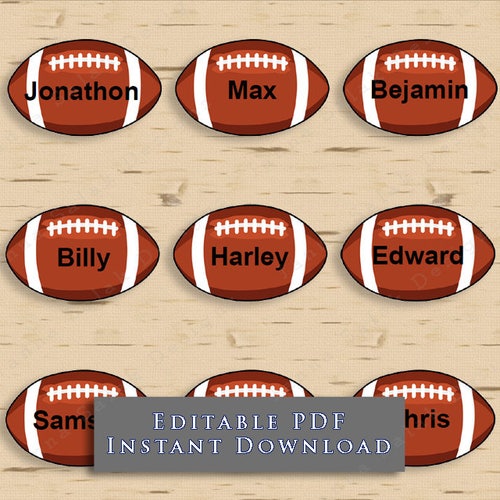5 Football Tags With Editable Names and Numbers DIY - Etsy