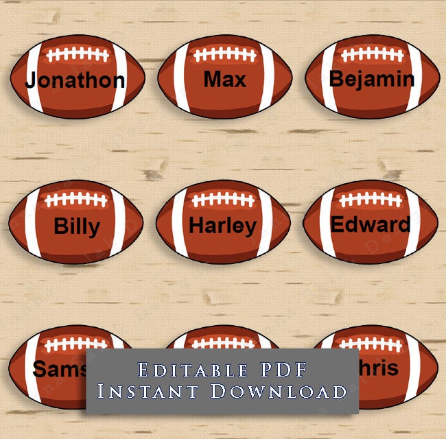 2.5" Football Tags With Editable Names INSTANT DOWNLOAD DIY Pdf - Etsy