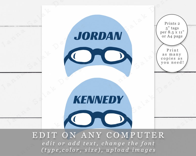 5 Swim Tags With Editable Names and Color DIY Template - Etsy