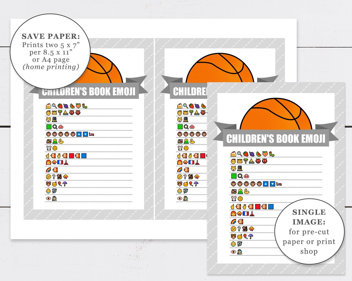 Basketball Baby Book Emoji Pictionary Game Printable - Orange and Gray ...