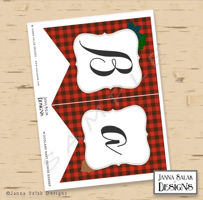 Woodland Creatures Baby Shower Banner Red and Black Plaid Party DIY ...