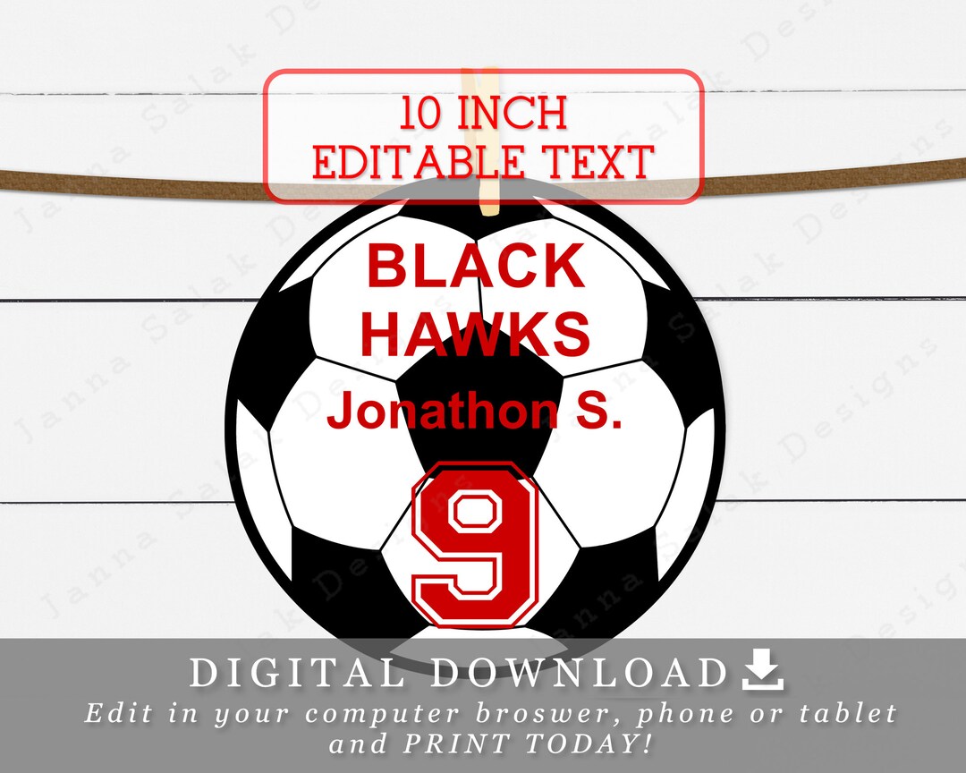 10" Soccer Ball With Editable Team Name Player Names and Numbers Banner ...