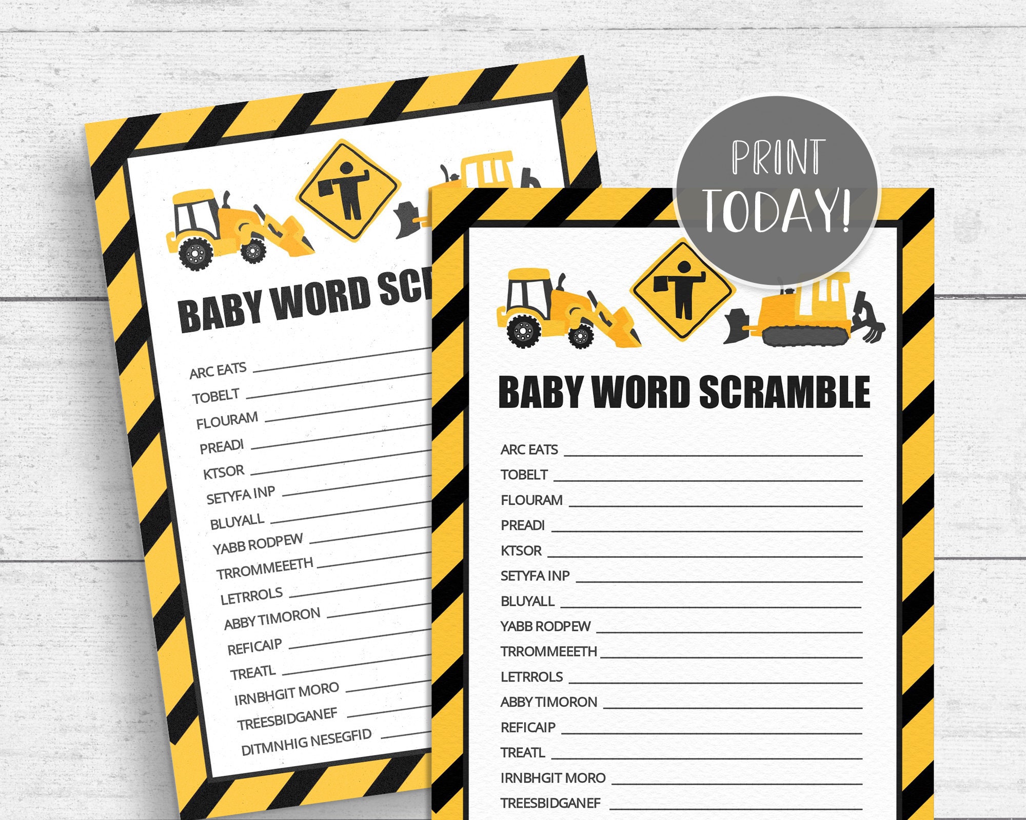 Construction Baby Shower Word Scramble Game Printable INSTANT | Etsy