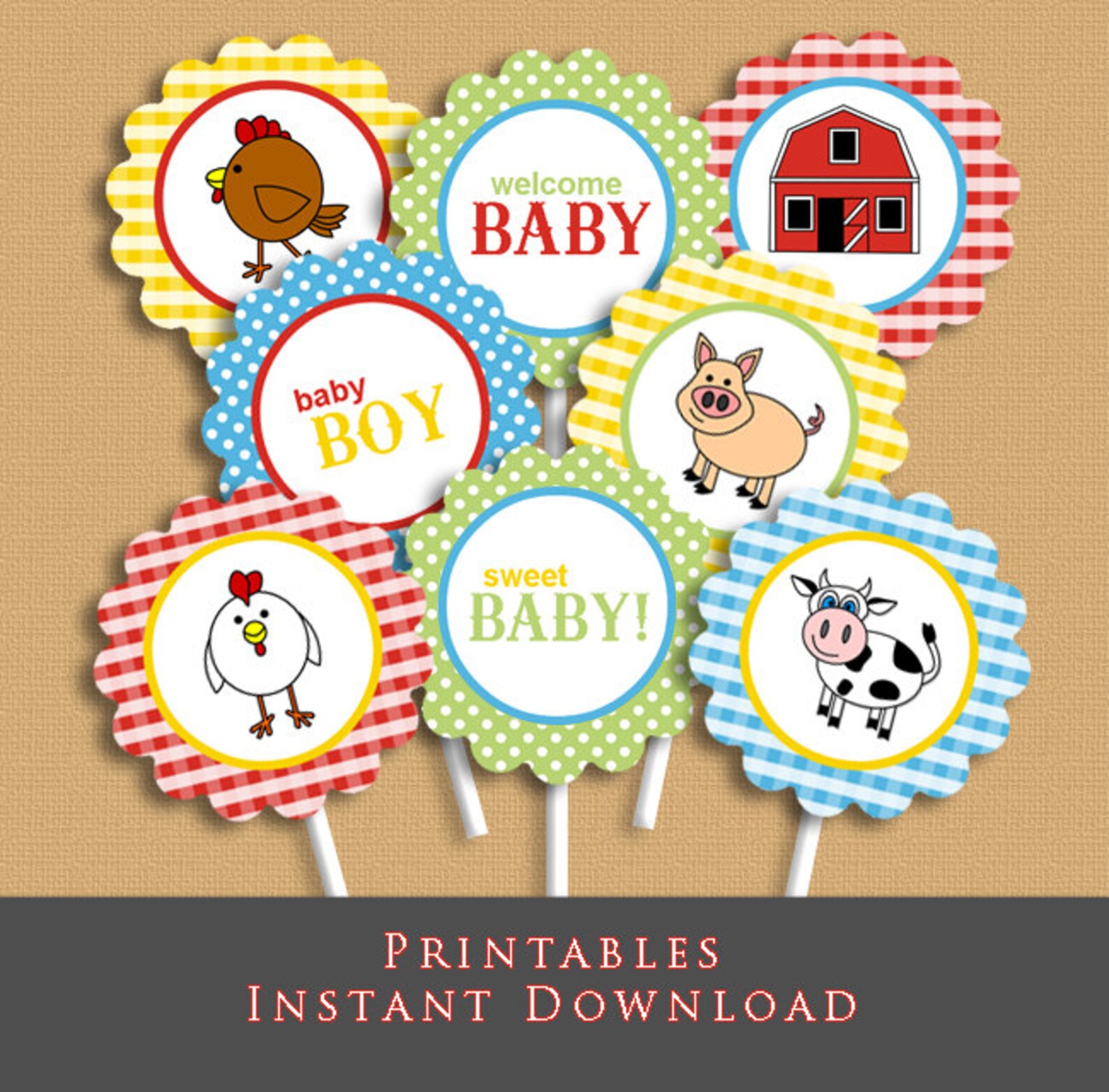 Farm Baby Shower Printable Cupcake Toppers Cute Farm Animals - Etsy