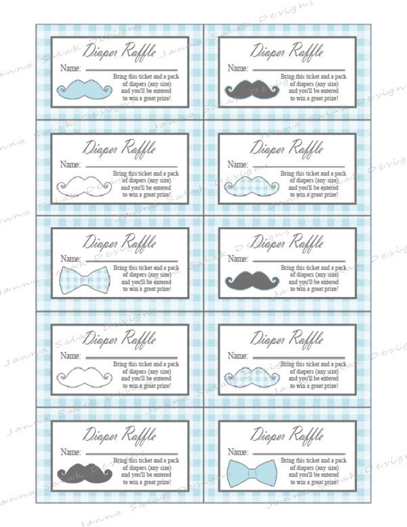 Little Man Diaper Raffle Tickets INSTANT DOWNLOAD Printable - Etsy