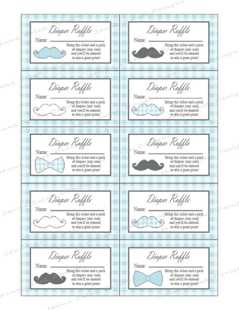 Little Man Diaper Raffle Tickets INSTANT DOWNLOAD Printable - Etsy