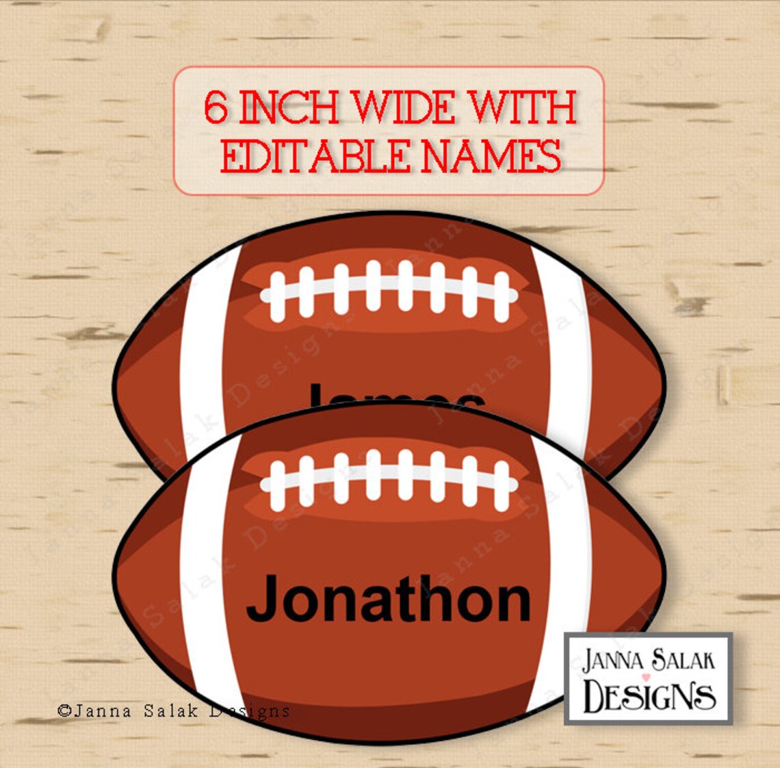 6 Football Tags With Editable Names INSTANT DOWNLOAD DIY - Etsy