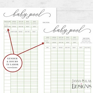Printable Baby Shower Baby Pool Game Green Modern Minimalist Birth ...