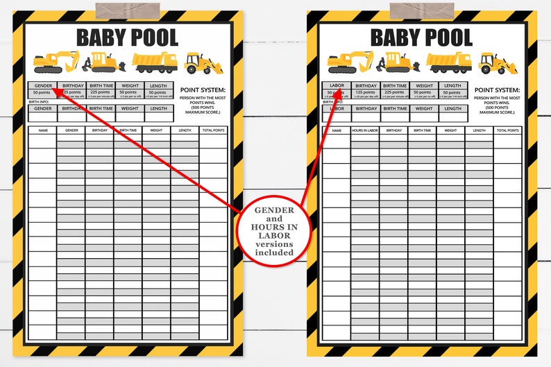 Printable Baby Shower Baby Pool Game Construction Theme Birth ...
