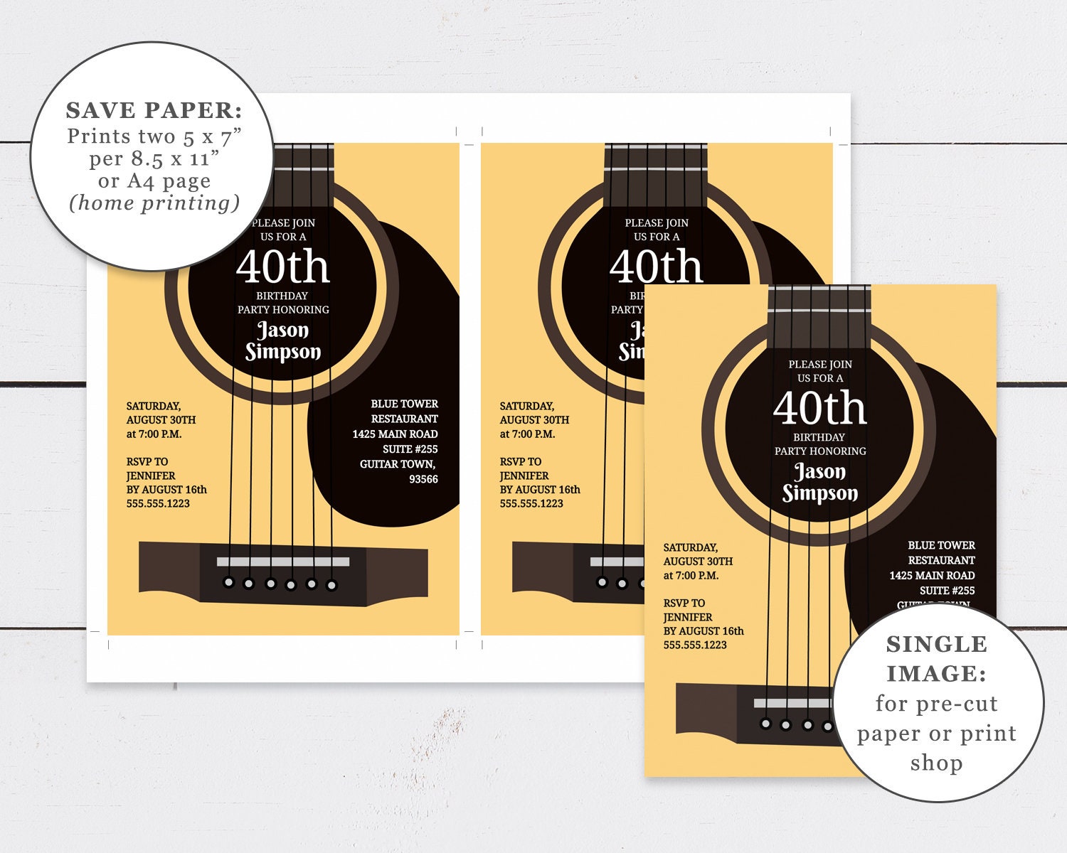 Guitar Birthday Party Invitation Template 5x7 Digital Invite DIY ...