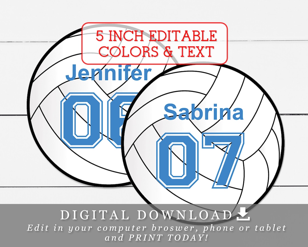 5" Volleyballs With Editable Names and Numbers DIY Template Printable ...