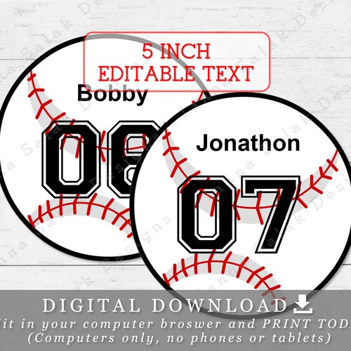 5 Baseballs With Editable Names and Numbers DIY Template - Etsy