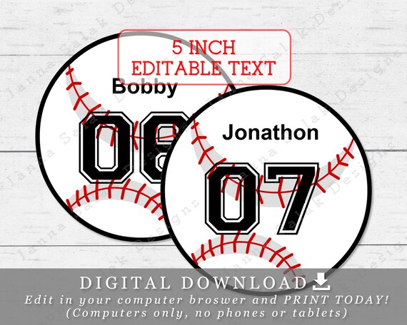 5 Baseballs With Editable Names and Numbers DIY Template - Etsy