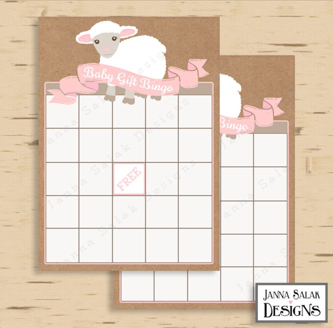 Little Lamb Baby Gift Bingo Baby Shower Game Party Pink DIY Printable ...
