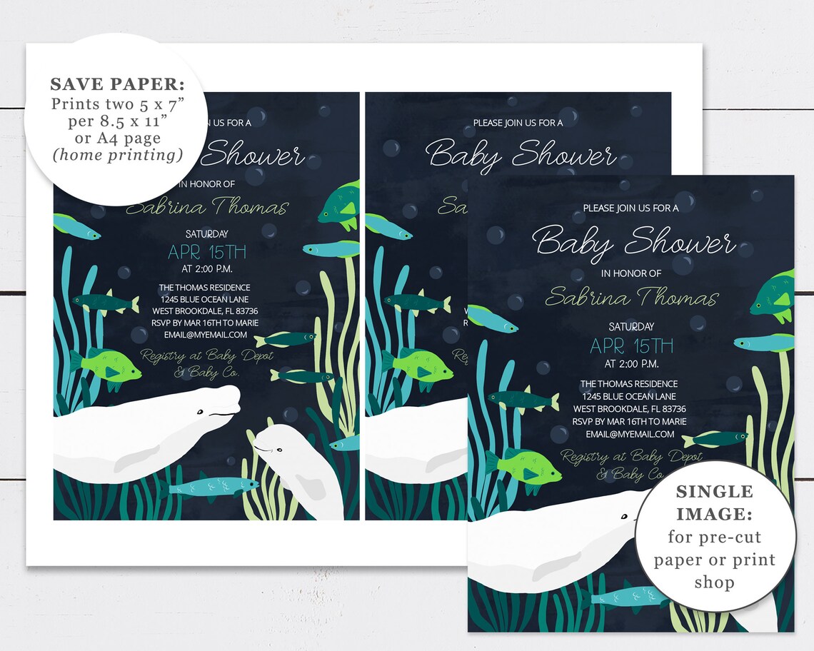 Beluga Whale Birthday Party Invitation Template 5x7 Whale - Etsy