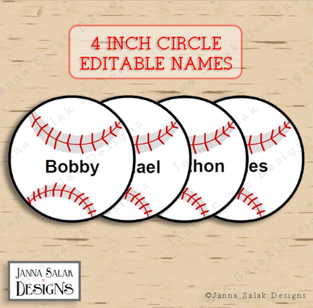 4" Baseball Tags With Editable Names INSTANT DOWNLOAD DIY Pdf - Etsy
