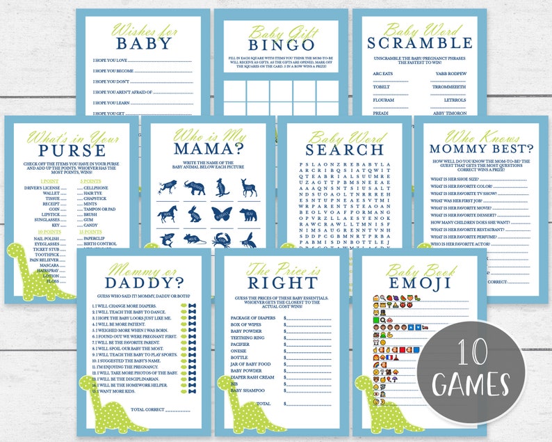 Dinosaur Baby Shower Game Package Printable 10 Games Dino | Etsy