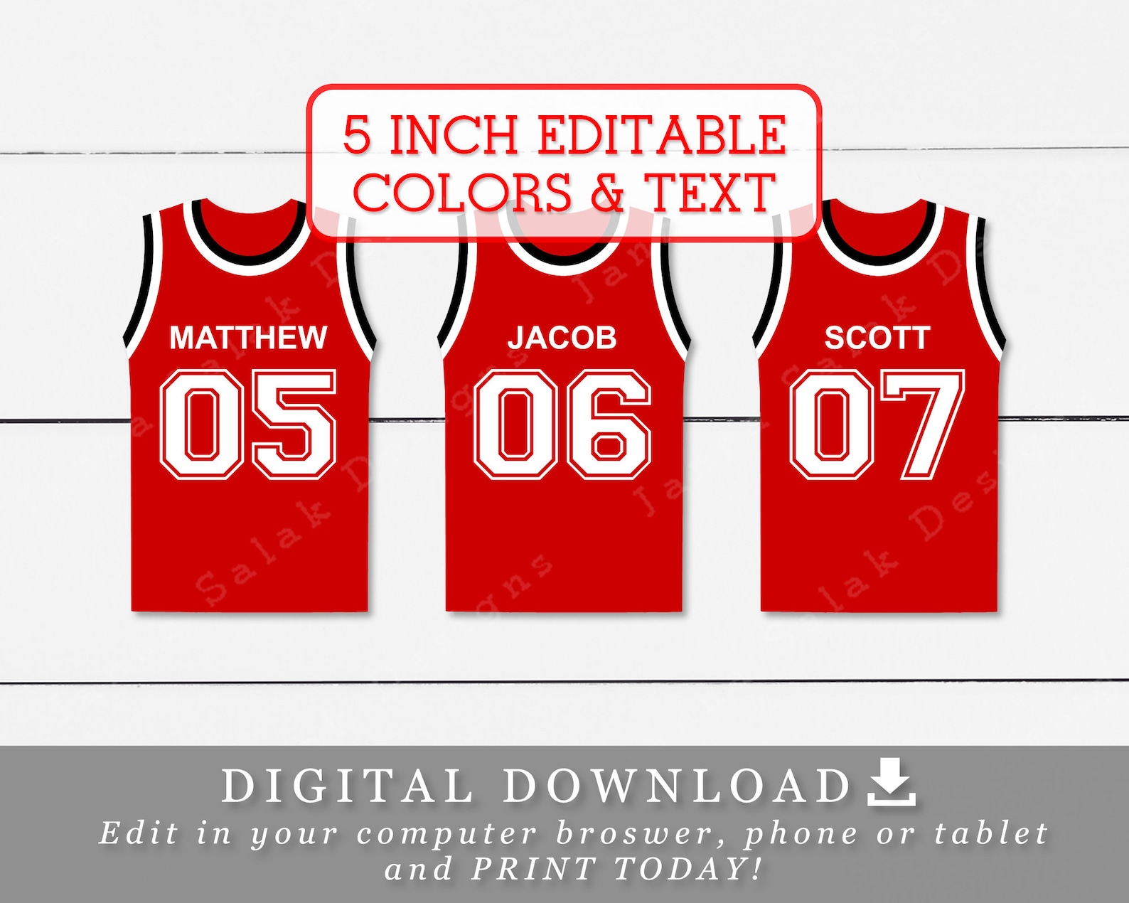 5" Basketball Jersey Tags With Editable Names Numbers and Colors DIY ...