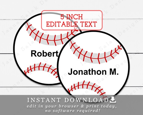 5 Baseball Tags With Editable Names DIY Template | Etsy