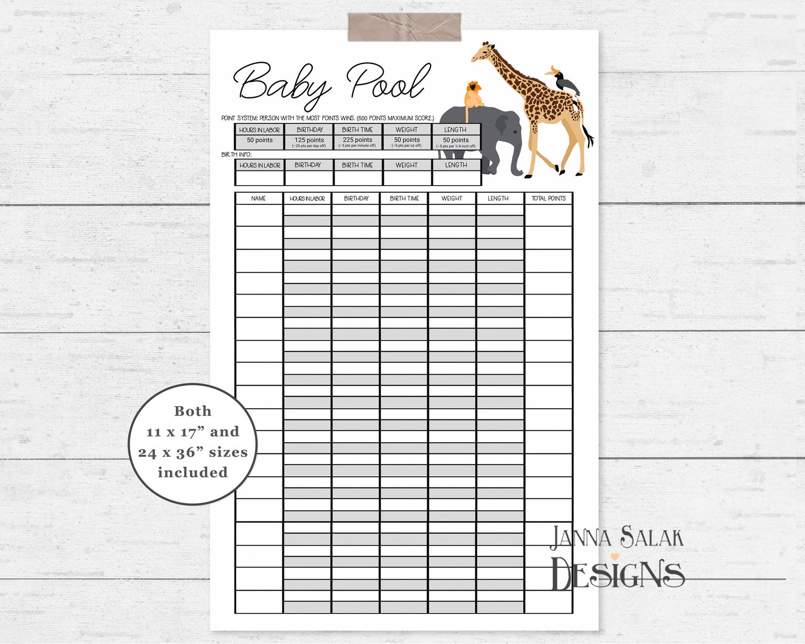 Printable Baby Shower Baby Pool Game Zoo Safari Jungle Animals Birth ...