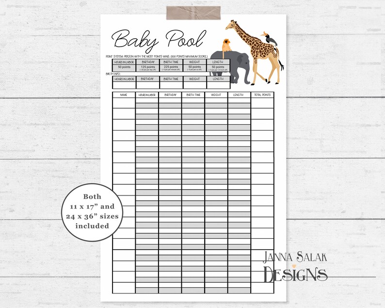 Printable Baby Shower Baby Pool Game Zoo Safari Jungle Animals - Etsy