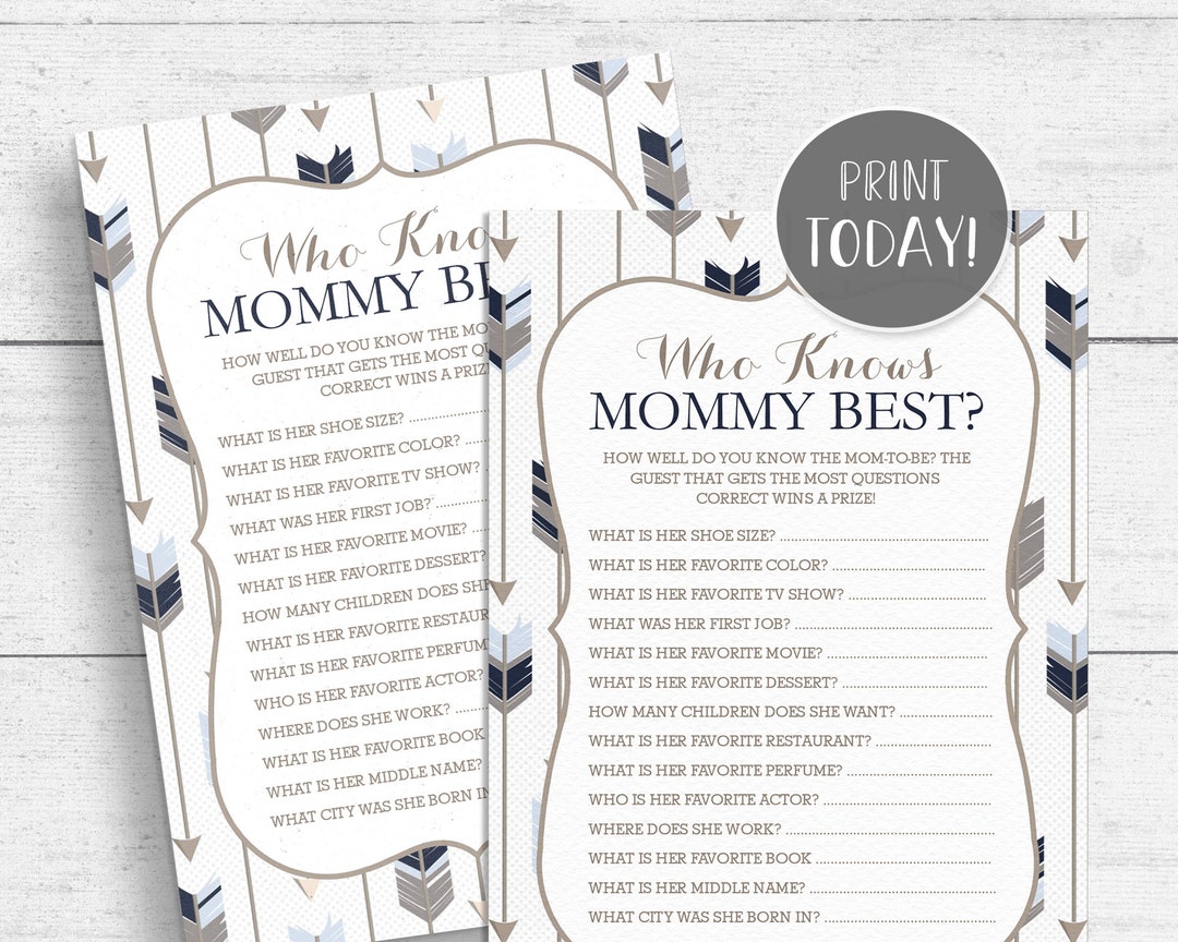 Tribal Who Knows Mommy Best Game Printable Boho Arrows Blue And Gray