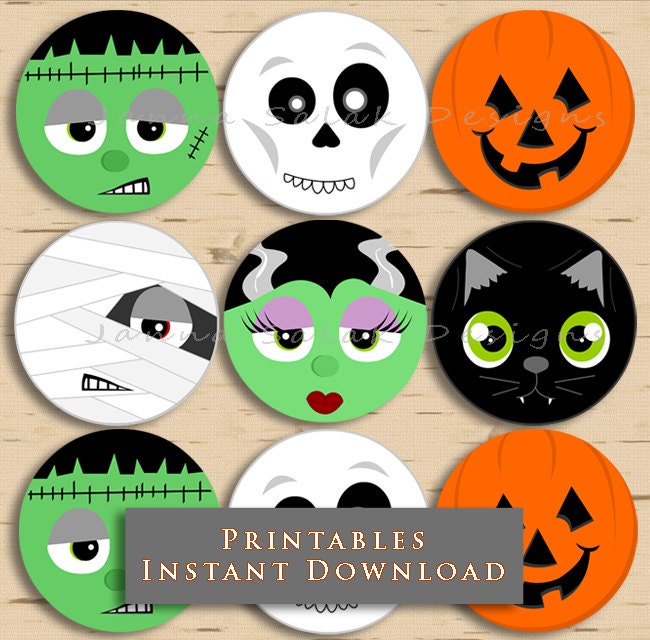Cute Halloween Faces Printable Cupcake Toppers 2" Round Party Decor ...