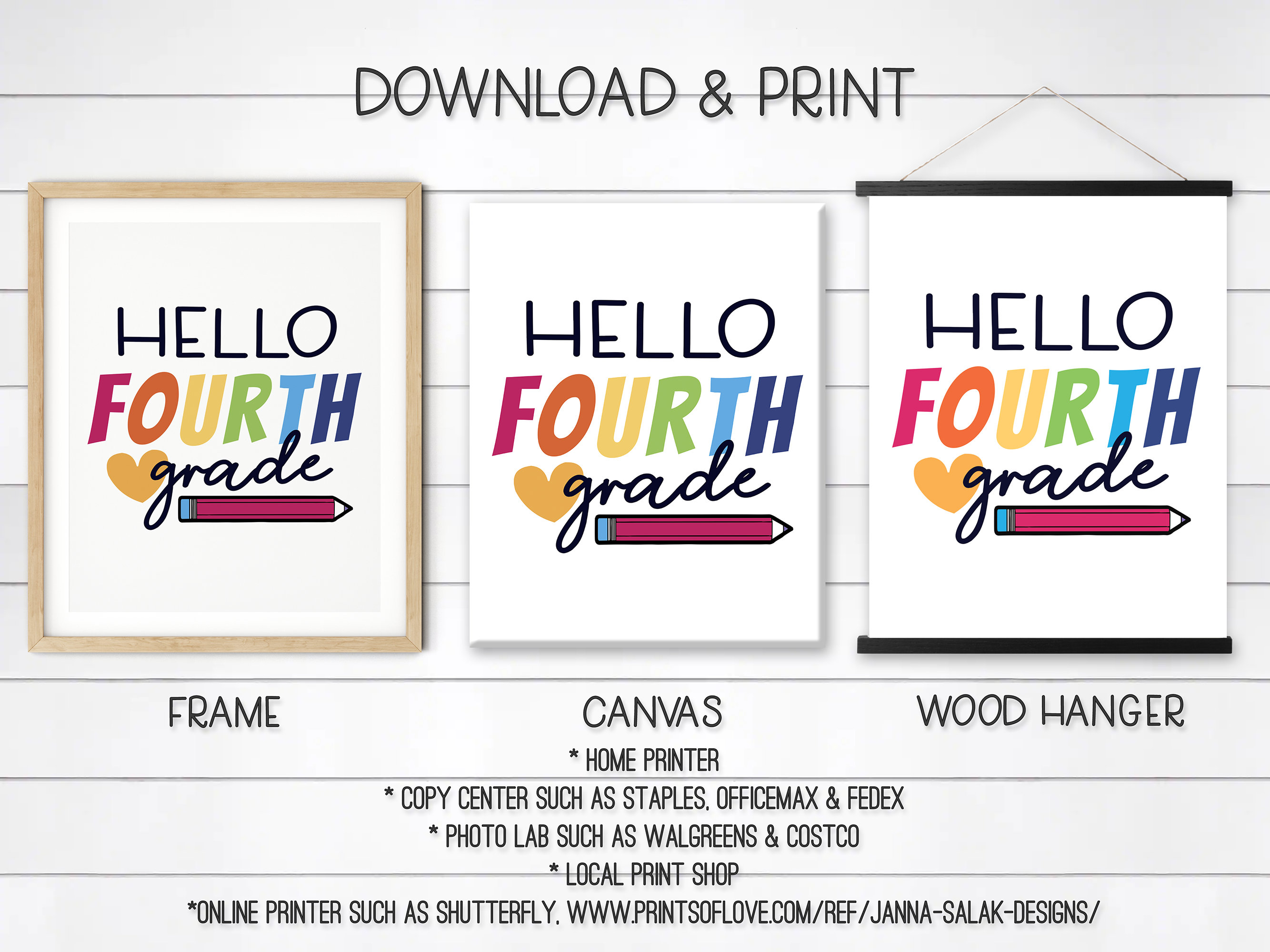 Hello Fourth Grade Print Printable Poster 4th Grade Educational Art ...