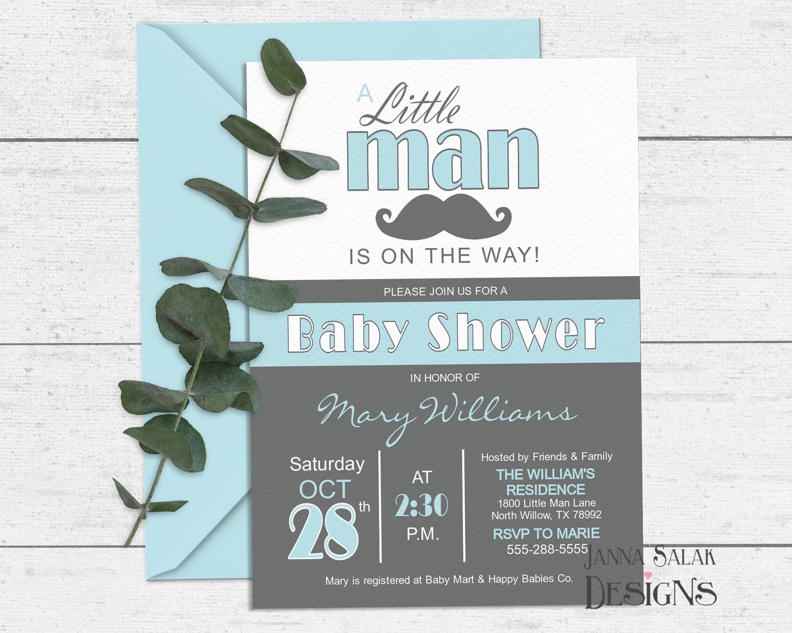 Little Man Baby Shower Invitation Template Printable Blue and | Etsy