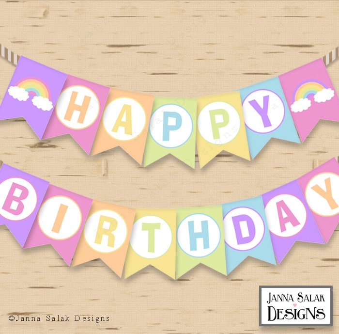 e710 Templett Editable Rainbow Birthday Banner Instant Download ...