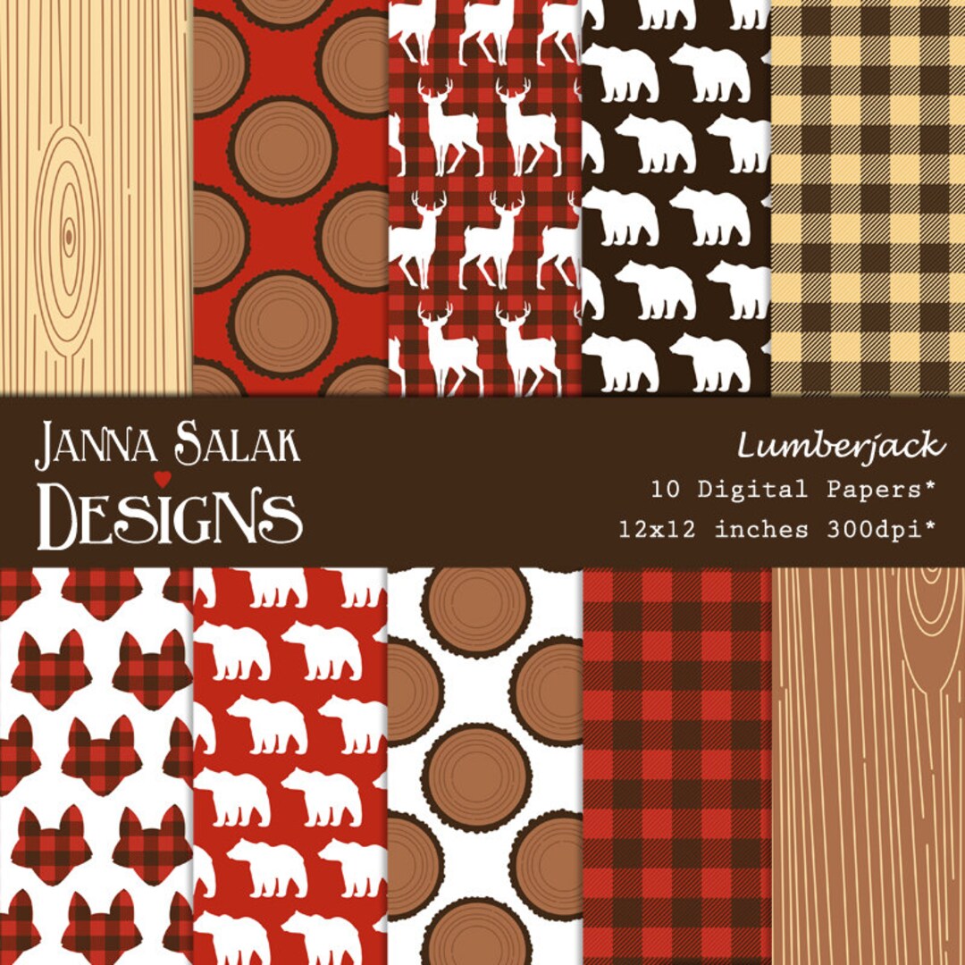 Lumberjack Digital Paper Pack 10 Jpg Files 12"x12" - INSTANT DOWNLOAD ...