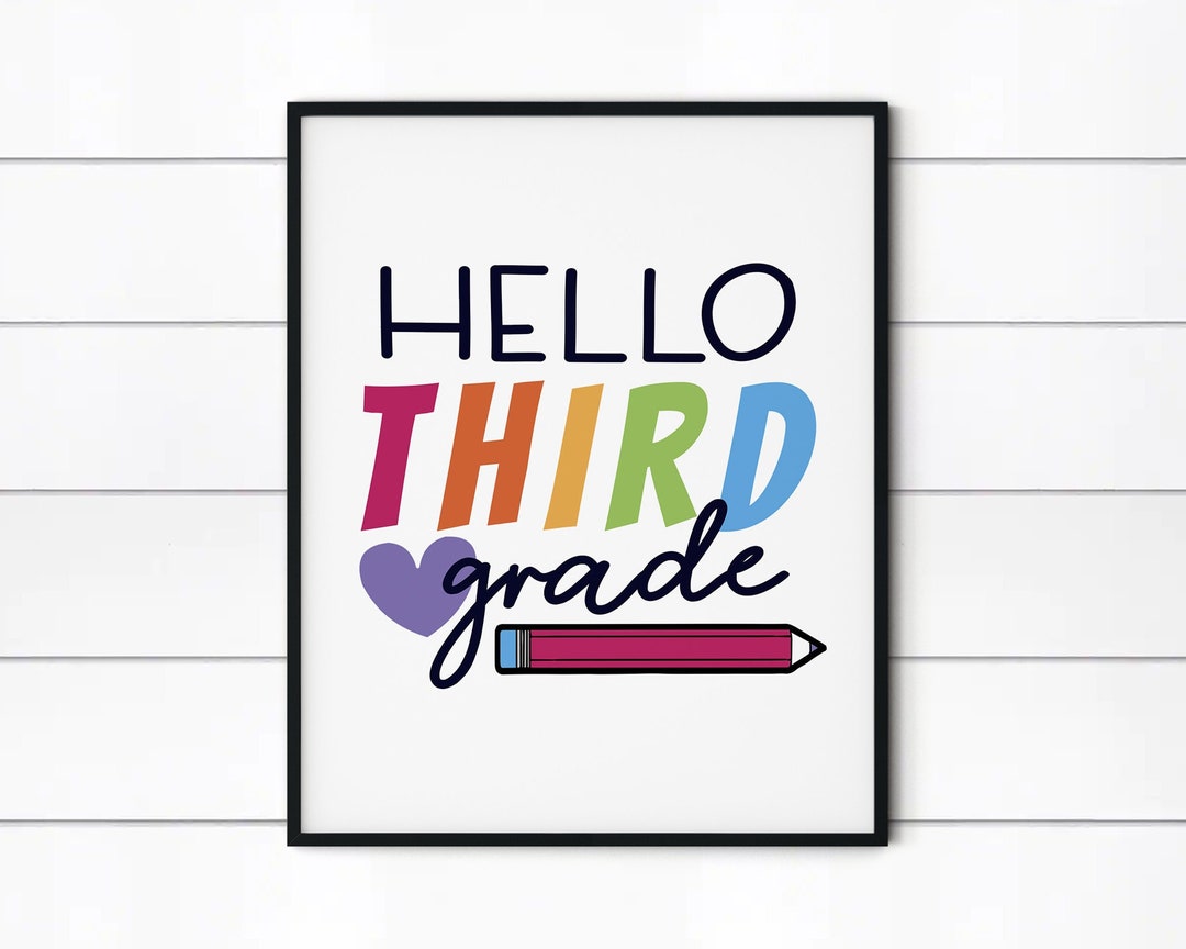Hello Third Grade Print Printable Poster 3rd Grade Educational Art ...